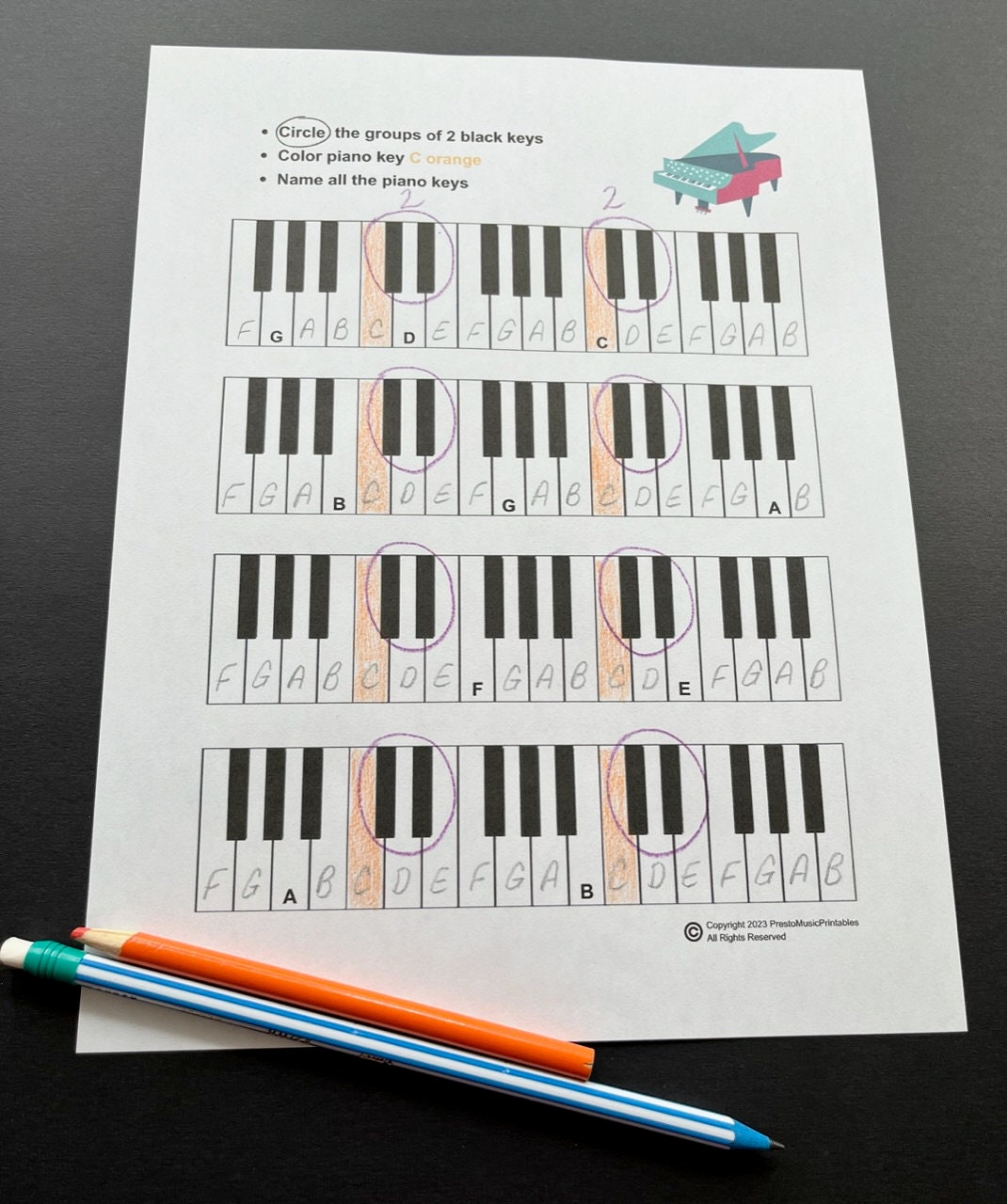 Piano Key Flashcards and Name the Piano Keys Worksheet Fun - Etsy