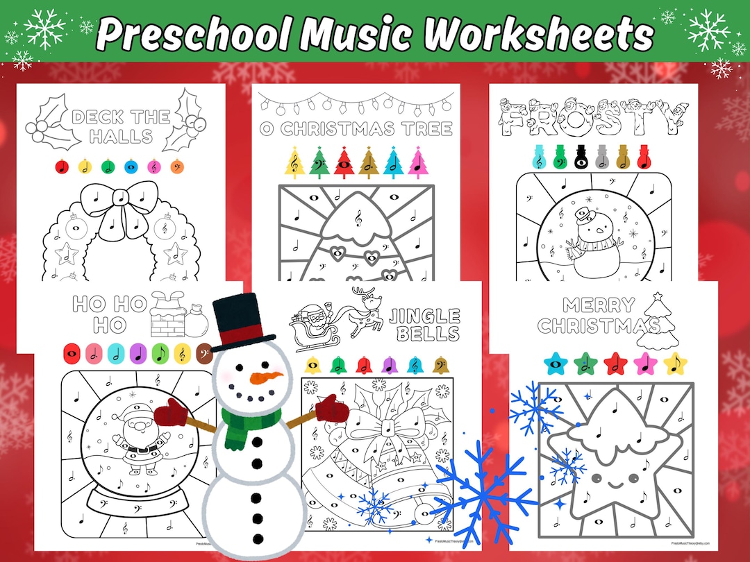 Preschool Piano Christmas Worksheets, Beginner Christmas Theory ...