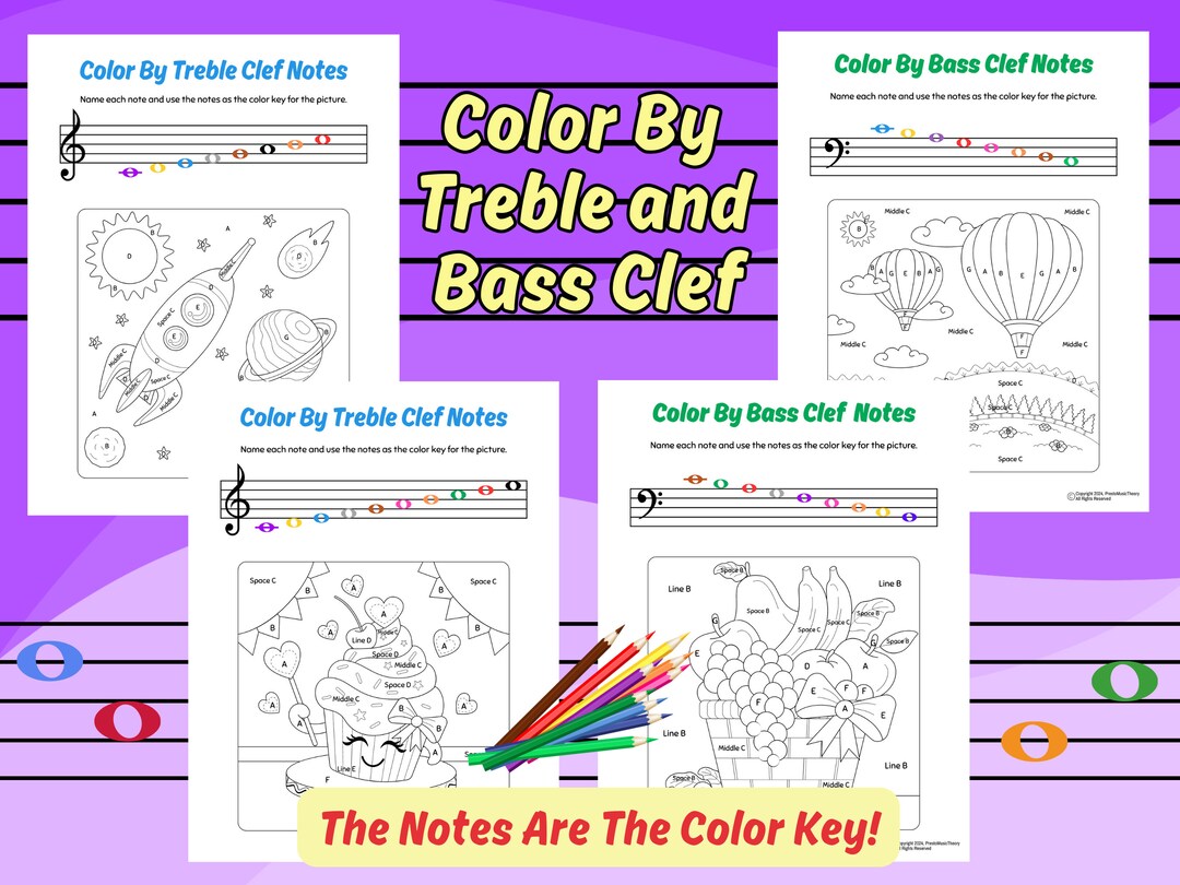 Color by Note Treble Clef and Bass Clef, Music Theory Fun, Piano Lesson ...