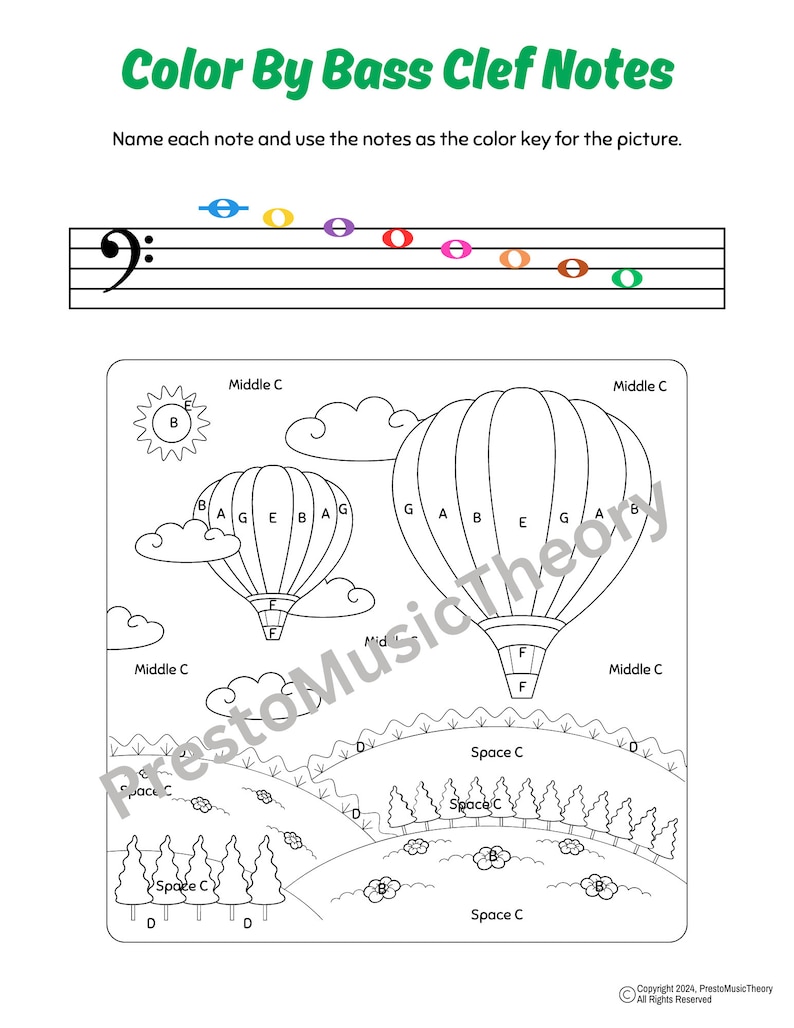 Color by Note Treble Clef and Bass Clef, Music Theory Fun, Piano Lesson ...