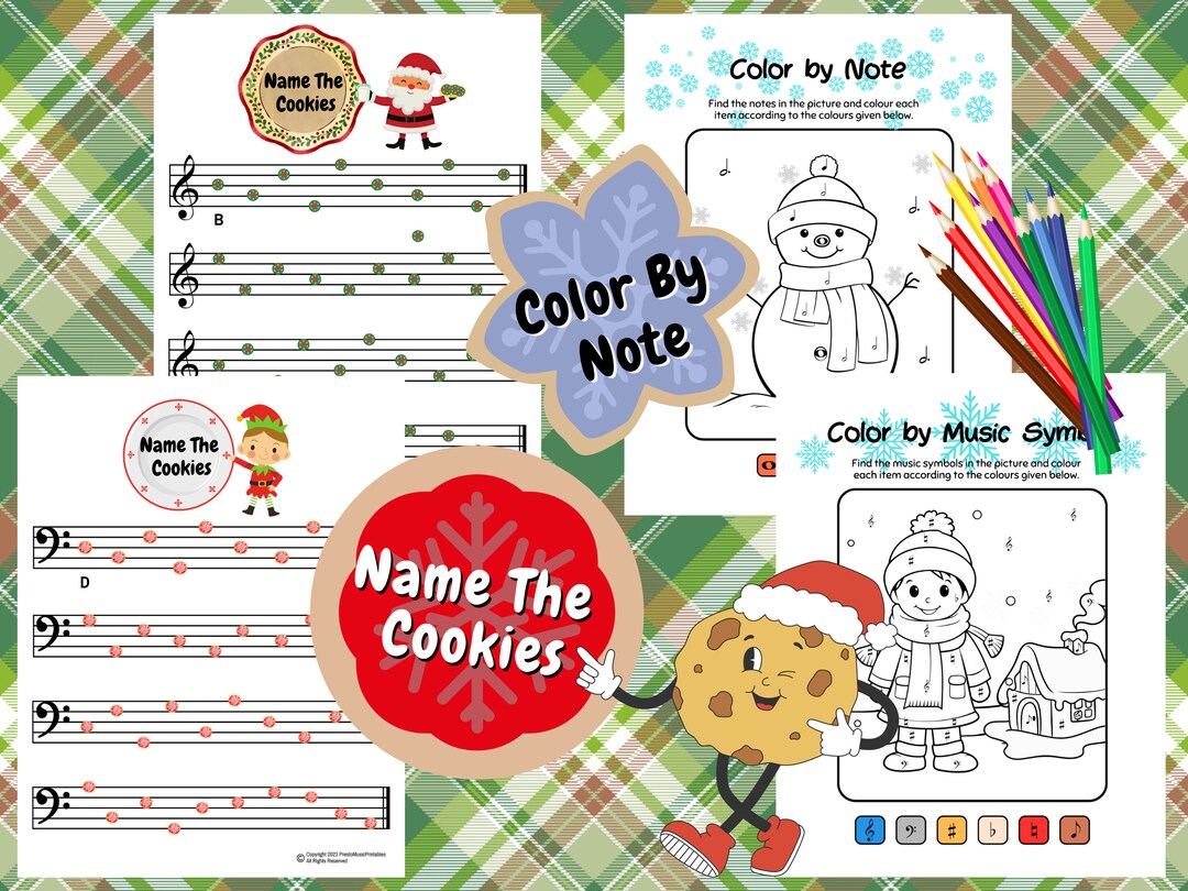 Christmas Music Worksheets, Treble and Bass Clef Note Names, Color by ...