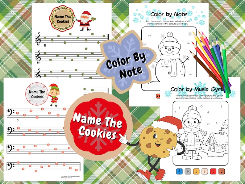 Christmas Music Worksheets, Treble and Bass Clef Note Names, Color by ...
