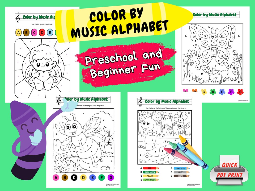 Color by Letter Music Alphabet, Preschool Music Worksheets, Beginner ...