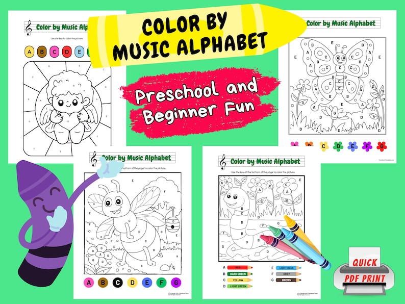 Color by Letter Music Alphabet, Preschool Music Worksheets, Beginner ...