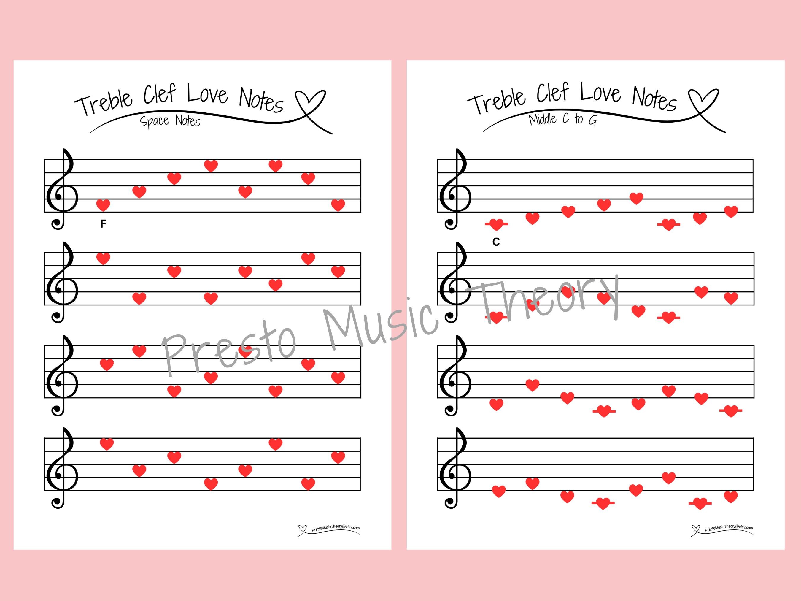 Valentine Music Note Name Worksheets, Valentine Note Names, Treble and ...