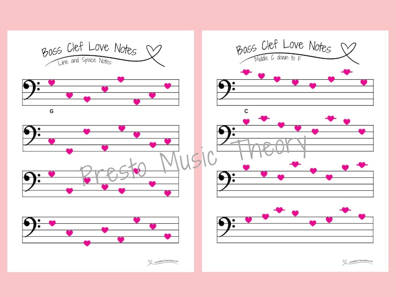 Valentine Music Note Name Worksheets, Valentine Note Names, Treble and ...