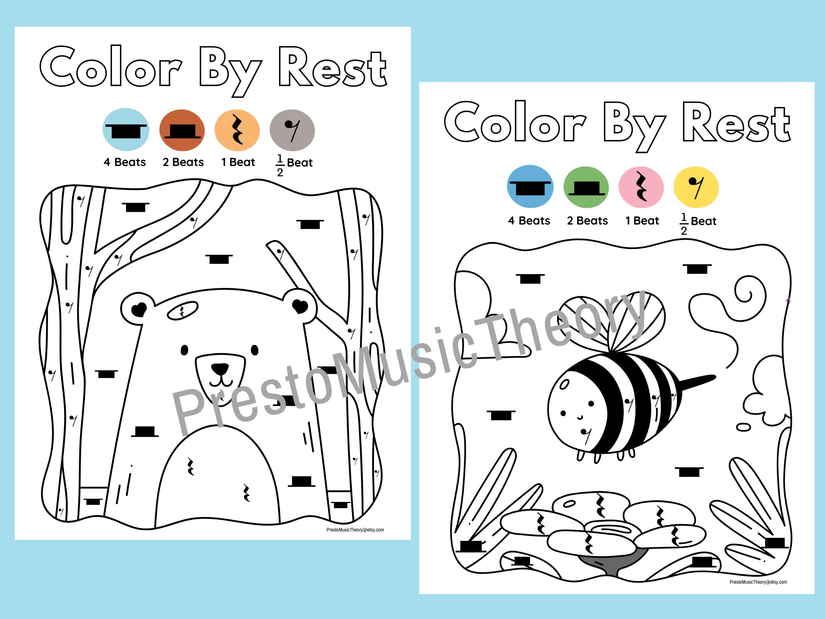 Color by Rest, Music Rest Worksheets, Music Rest Coloring Pages ...