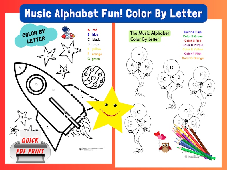 The Music Alphabet Color by Letter, Piano Lesson Worksheets, Beginner ...