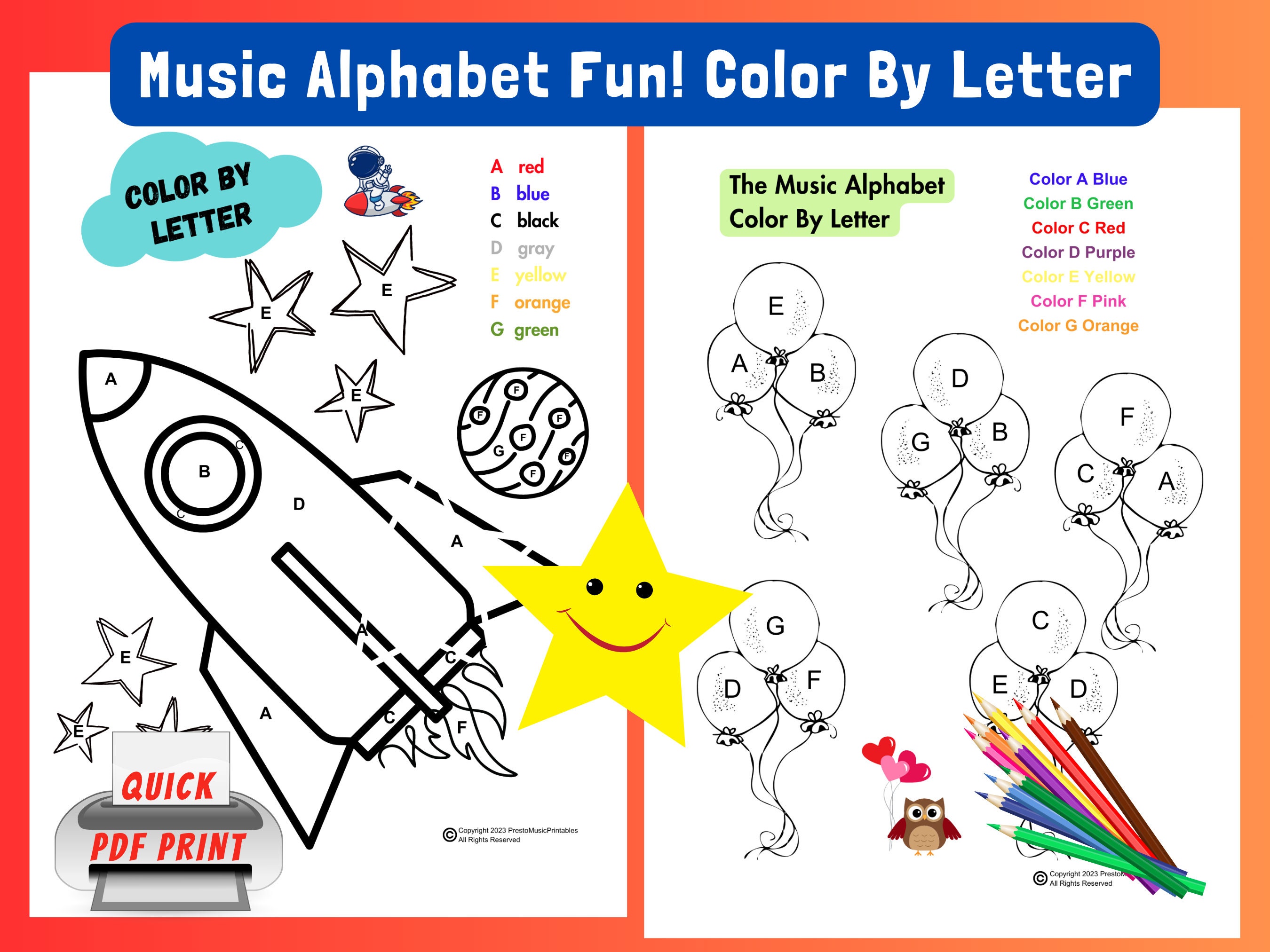 The Music Alphabet Color by Letter, Piano Lesson Worksheets, Beginner ...