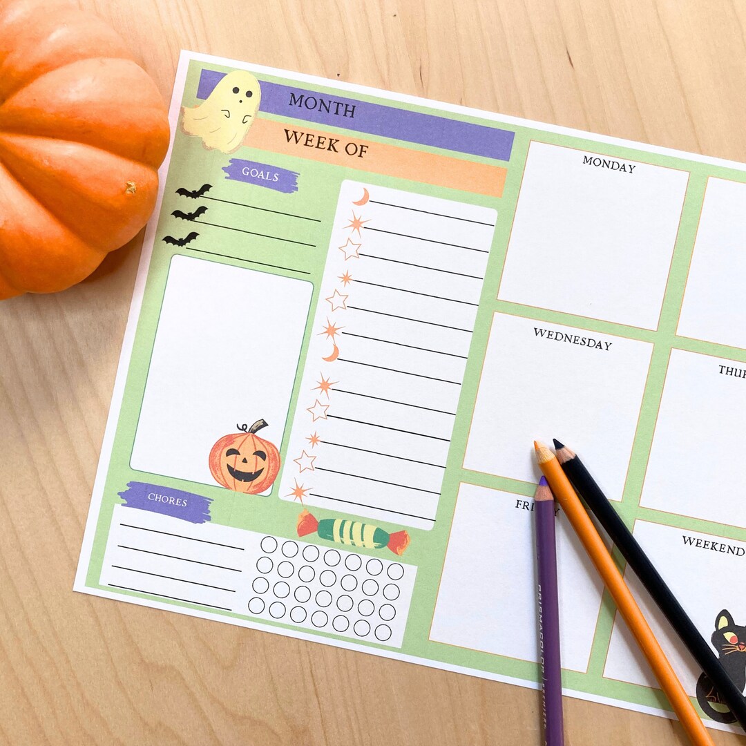 Printable Weekly Planner - Halloween - Schedule for Kids or Adults ...