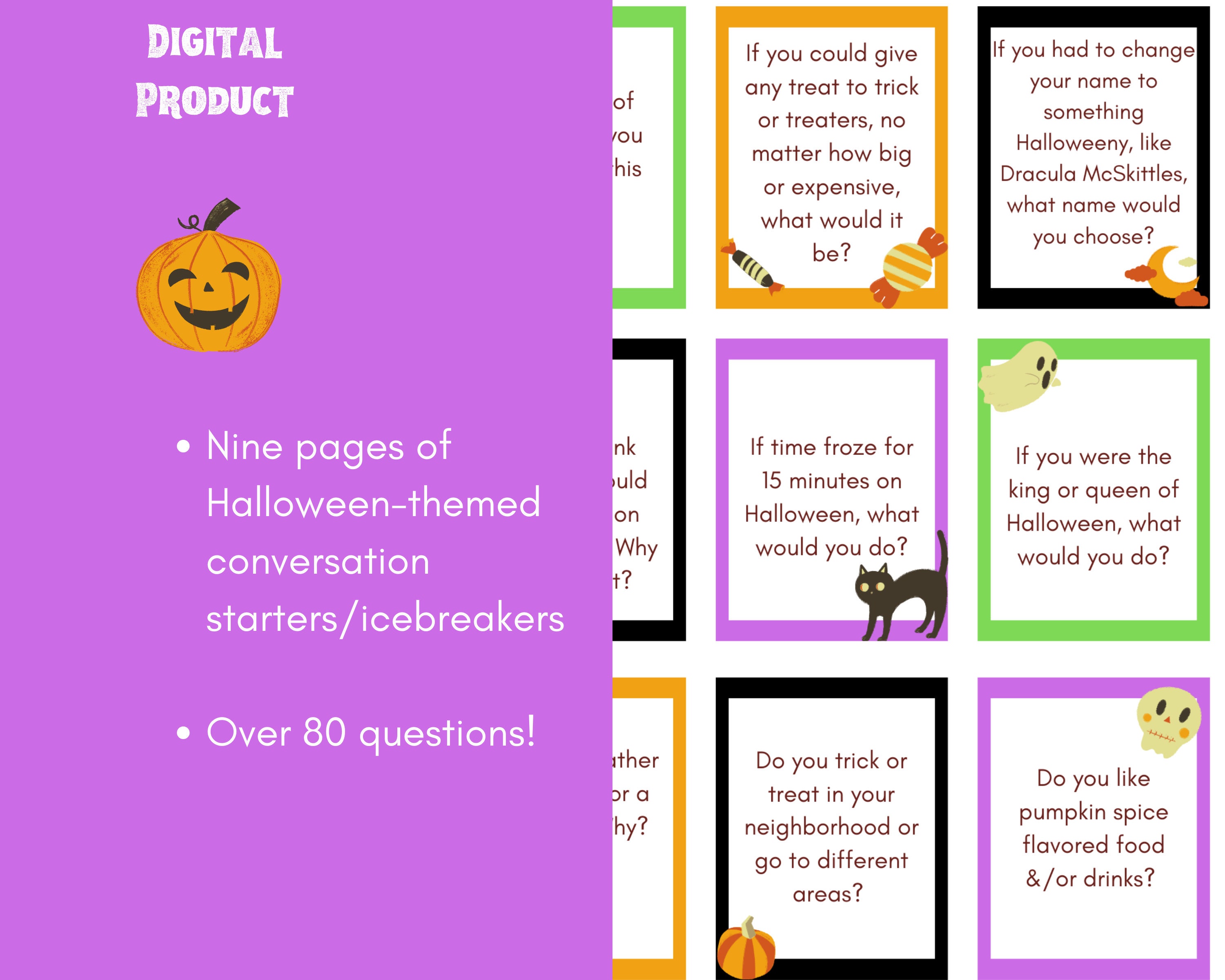 Printable Halloween Conversation Cards / Icebreakers - Fun Seasonal ...