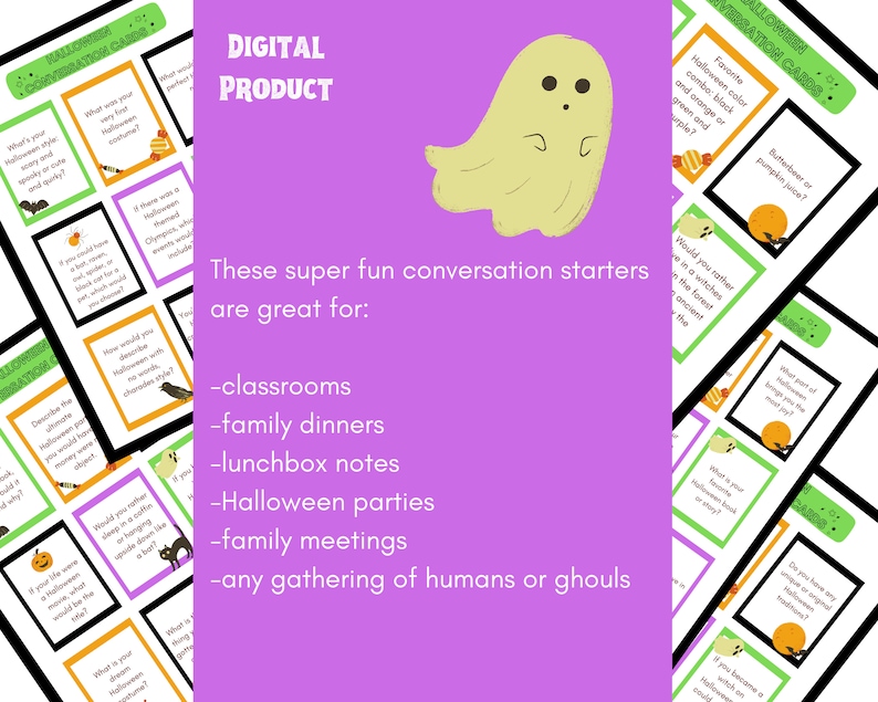 Printable Halloween Conversation Cards / Icebreakers - Fun Seasonal ...