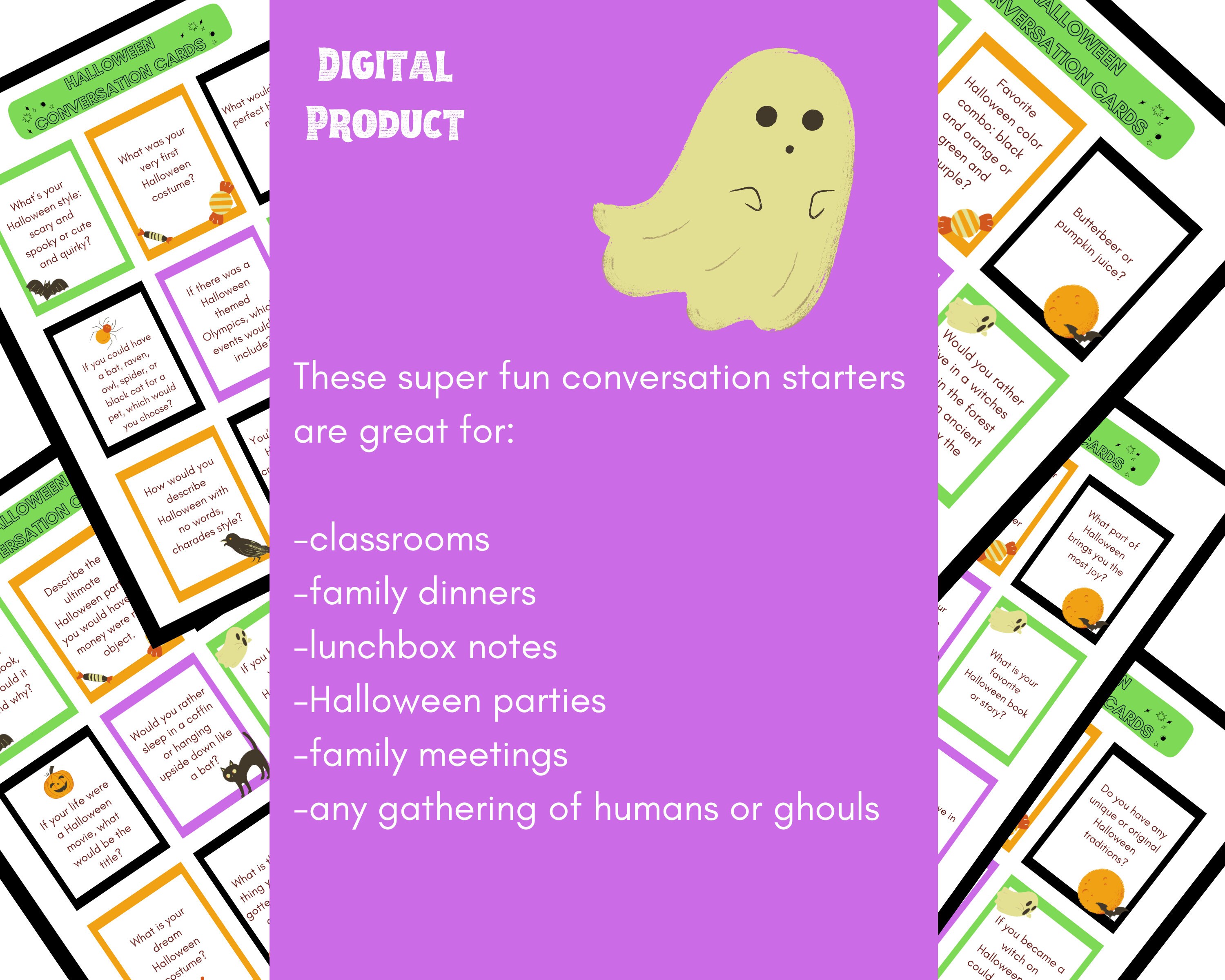 Printable Halloween Conversation Cards / Icebreakers - Fun Seasonal ...