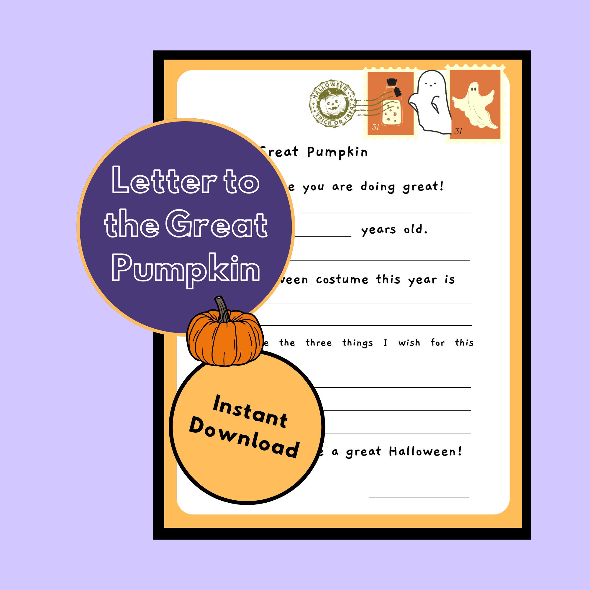 Letter to the Great Pumpkin - Halloween Printable for Kids - Etsy
