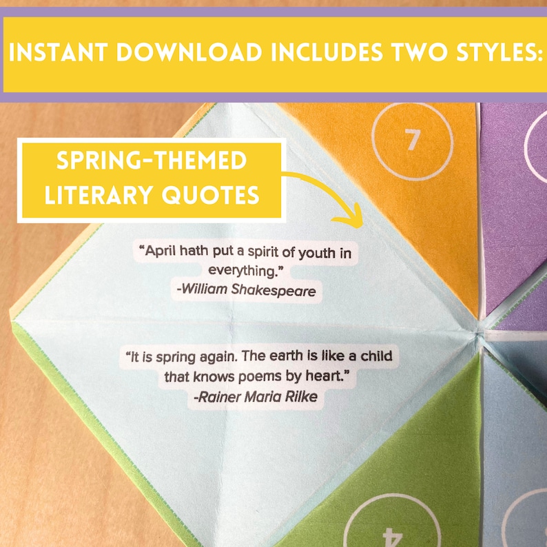 Printable Springtime Fortune Teller - Literary Quotes - Activity ...