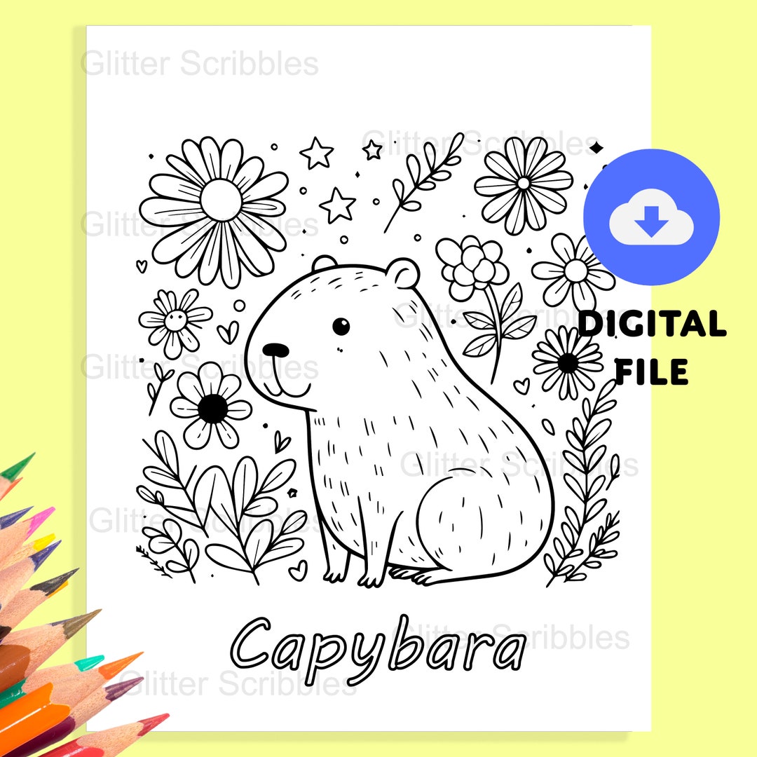 Adorable Capybara Coloring Page, Worksheets, Printable, Digital File ...