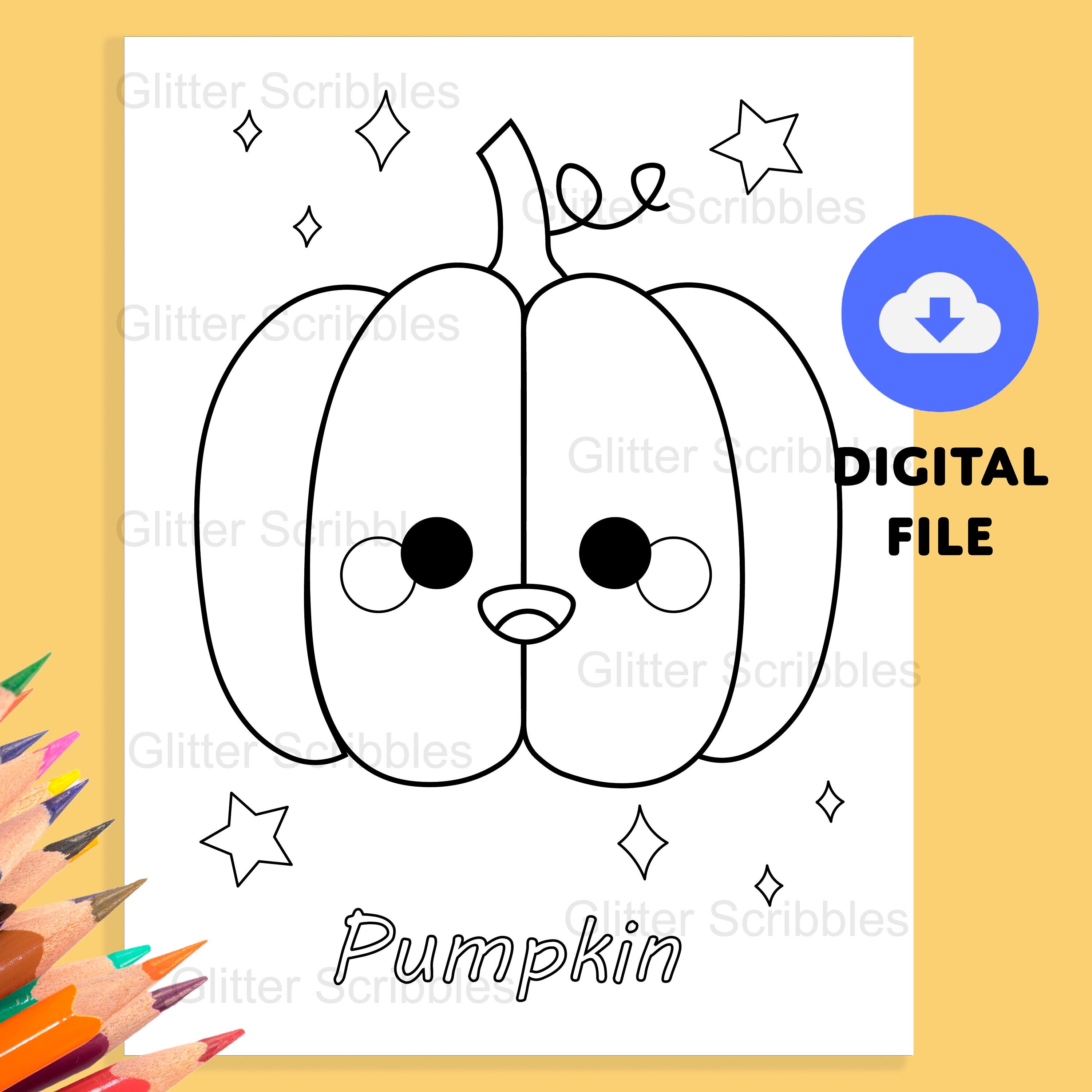 Adorable Pumpkin Coloring Page for Kids, Printable, Digital File ...
