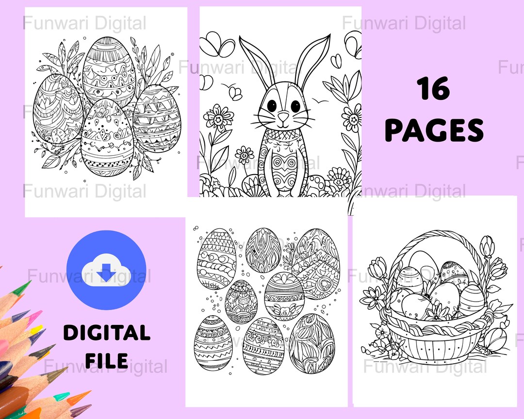 Easter Themed Printable Coloring Pages Easter Eggs Coloring - Etsy