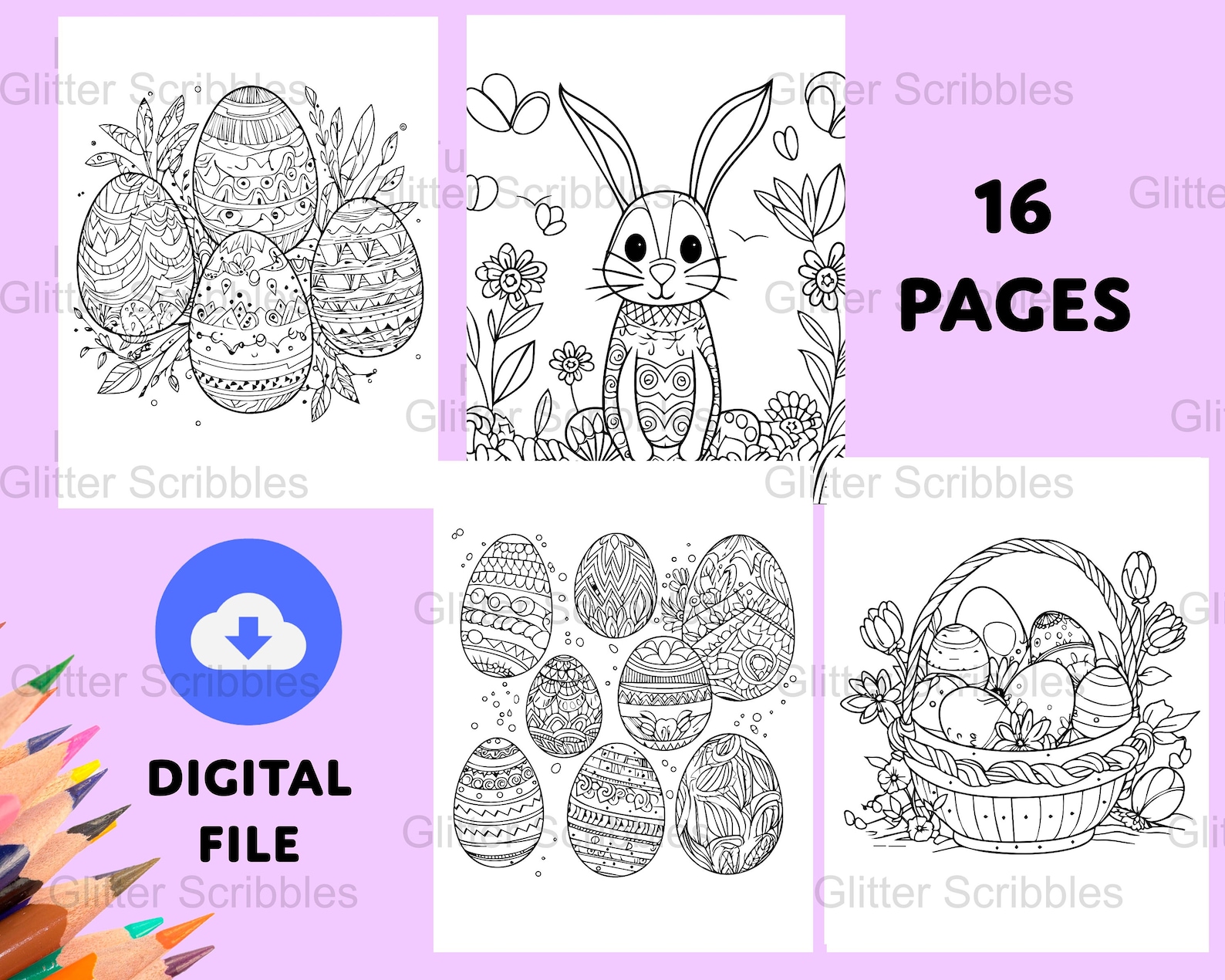 Easter Themed Printable Coloring Pages, Easter Eggs Coloring Worksheets ...