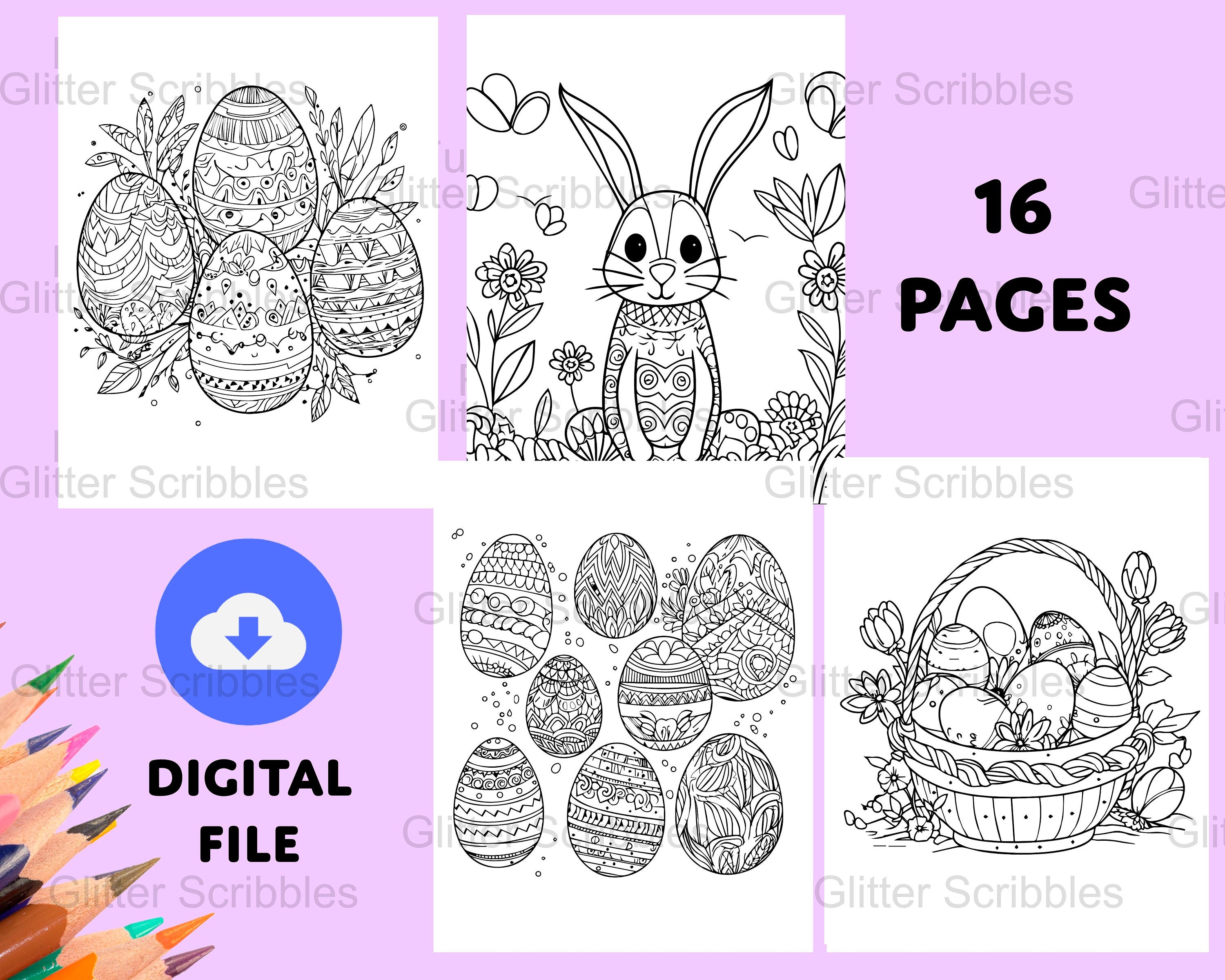 Easter Themed Printable Coloring Pages, Easter Eggs Coloring Worksheets ...