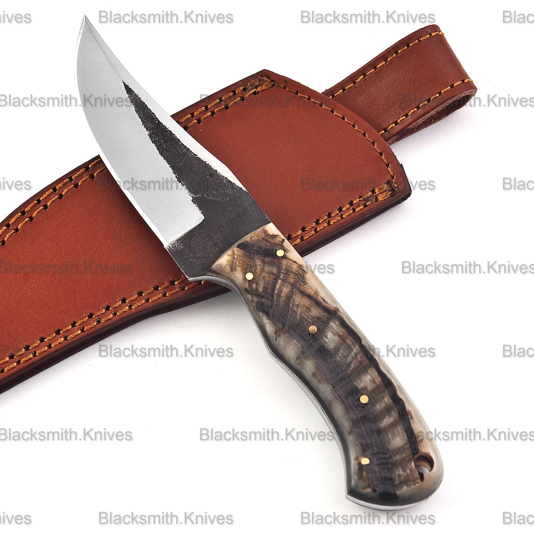 Handmade Ram Horn Handle Knife With Sheath | Fixed Blade Knife ...