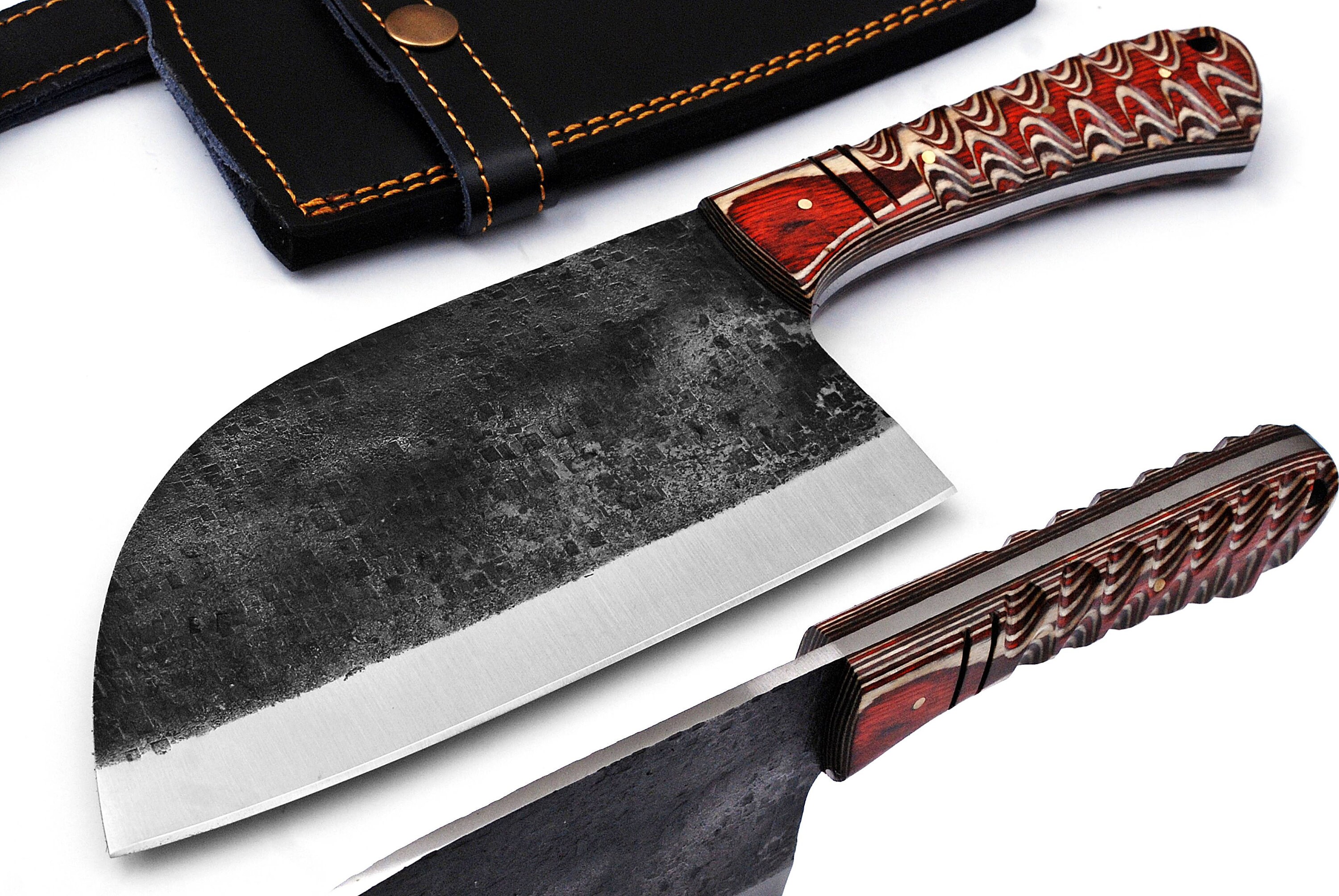 Chef Cleaver Handmade High Carbon Steel Chef’s Knife, Carved Wood ...