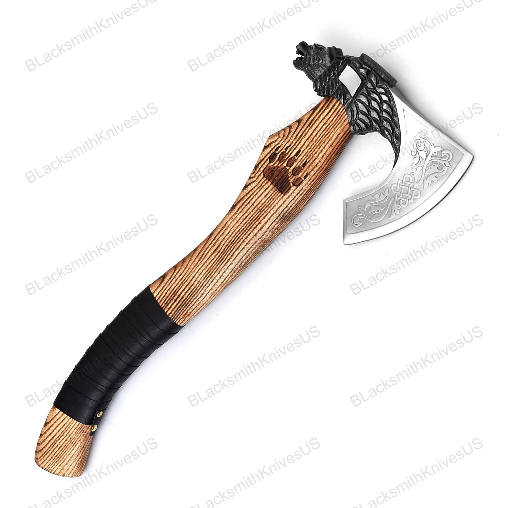 Bear Head Beautiful Viking Axe, Handmade Bearded Axe, Hunting Axe, Best ...
