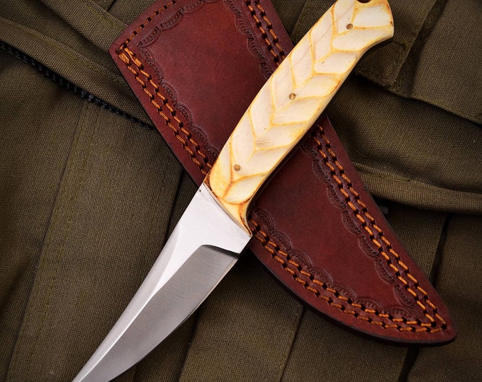 Custom Handmade Skinner Knife With Grooved Bone Handle, Best Easter ...