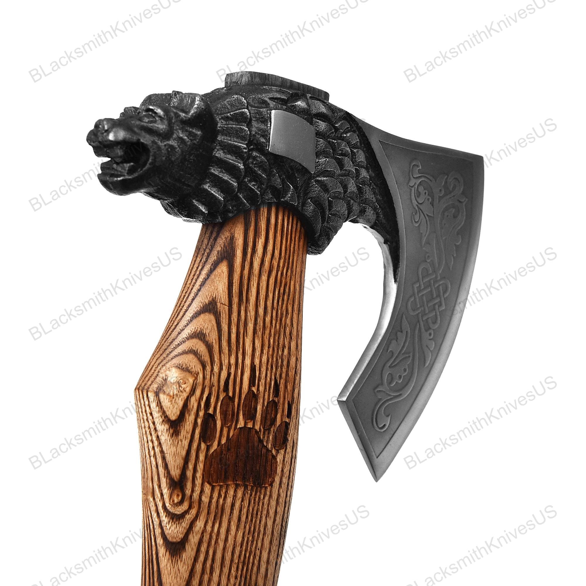 Bear Head Beautiful Viking Axe, Handmade Bearded Axe, Hunting Axe, Best ...