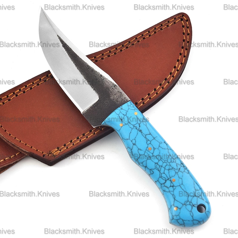 Fixed Blade Skinner Knife – Handmade 12C27 Steel Blade With Turquoise ...