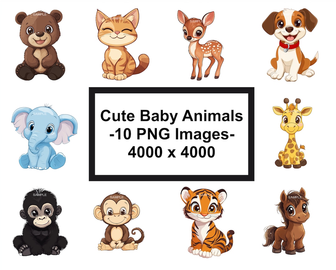 Clipart: 10 Cute Baby Animals PNG - Adorable Animal Illustrations for ...