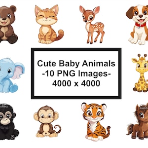 Clipart: 10 Cute Baby Animals PNG - Adorable Animal Illustrations for ...