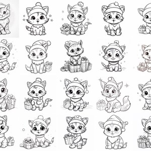 20 Christmas Cat / Kitten Coloring Pages for Kids - Etsy