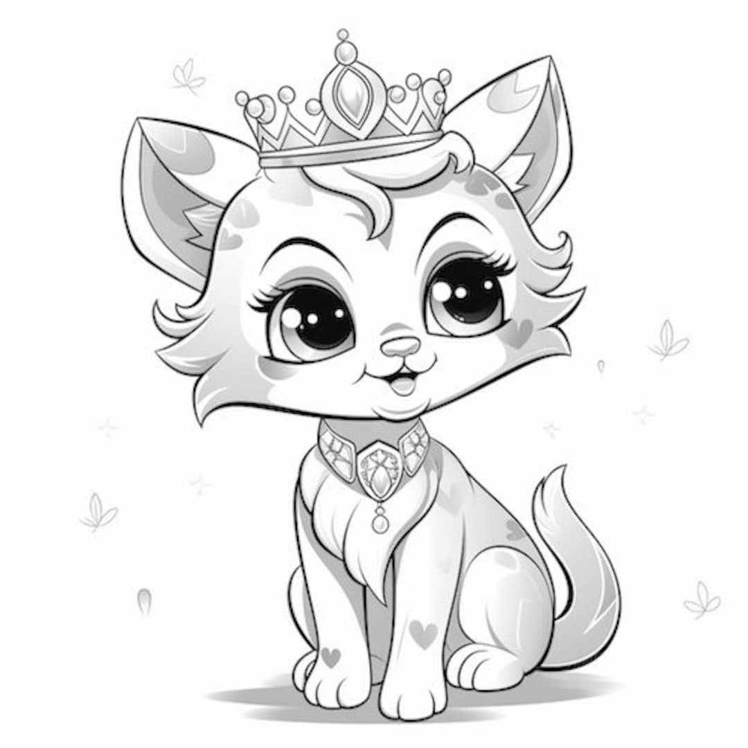 Kitten Princess Coloring Pages for Kids - Etsy