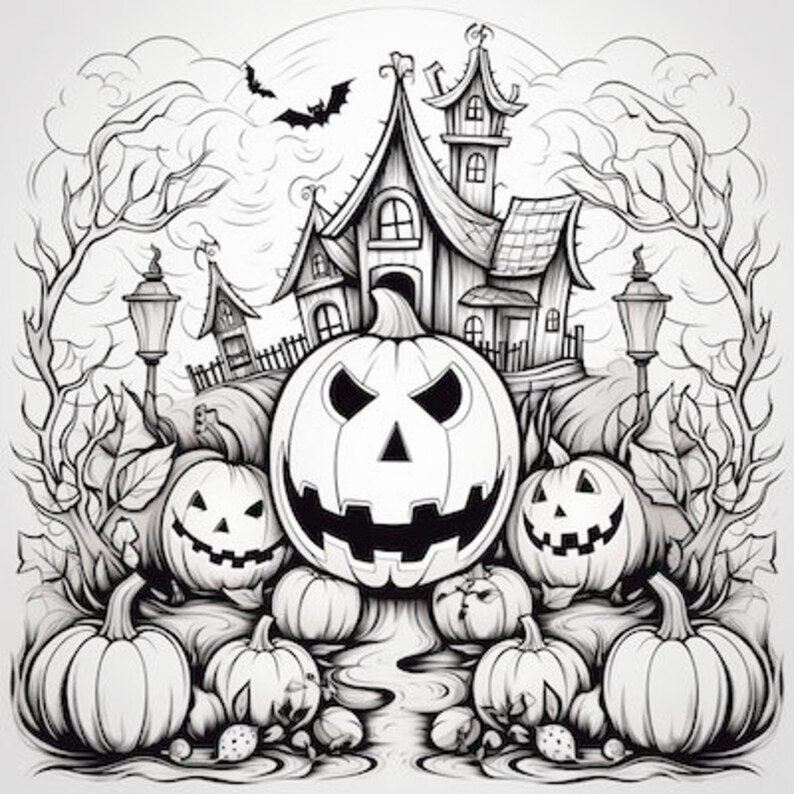 10 Halloween Coloring Pages - Advanced Level. - Etsy