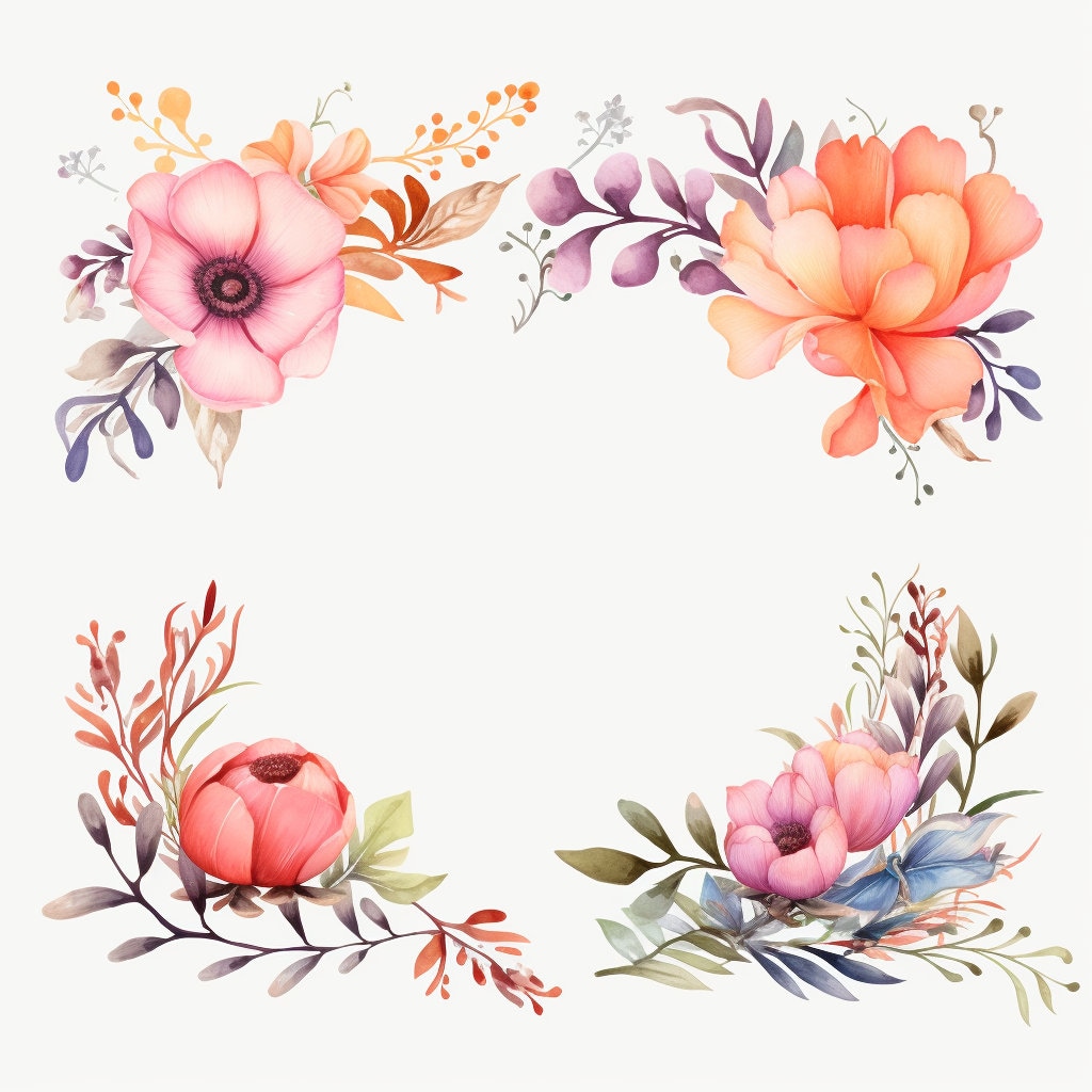 Watercolor Floral Banners Clipart - Etsy