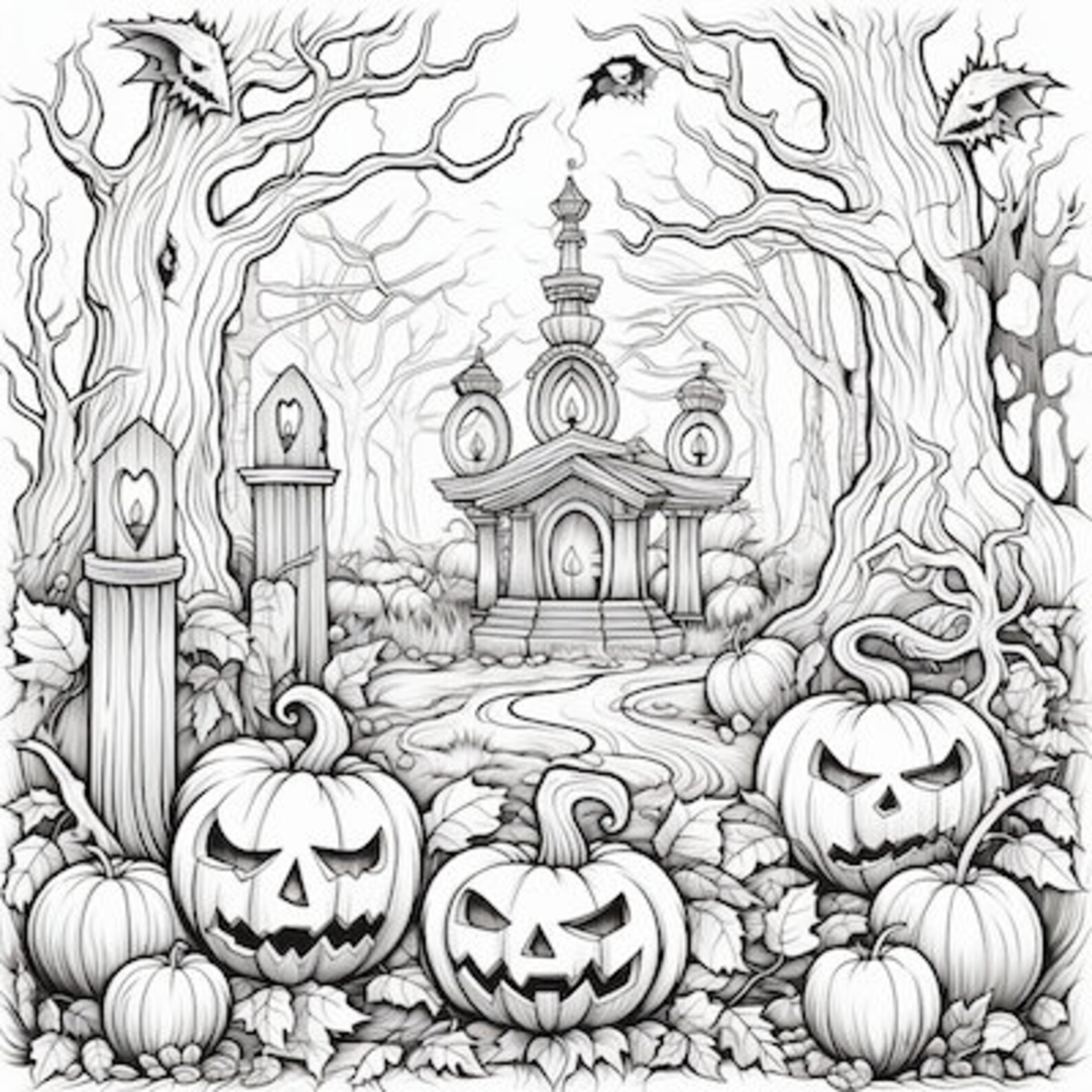 10 Halloween Coloring Pages - Advanced Level. - Etsy