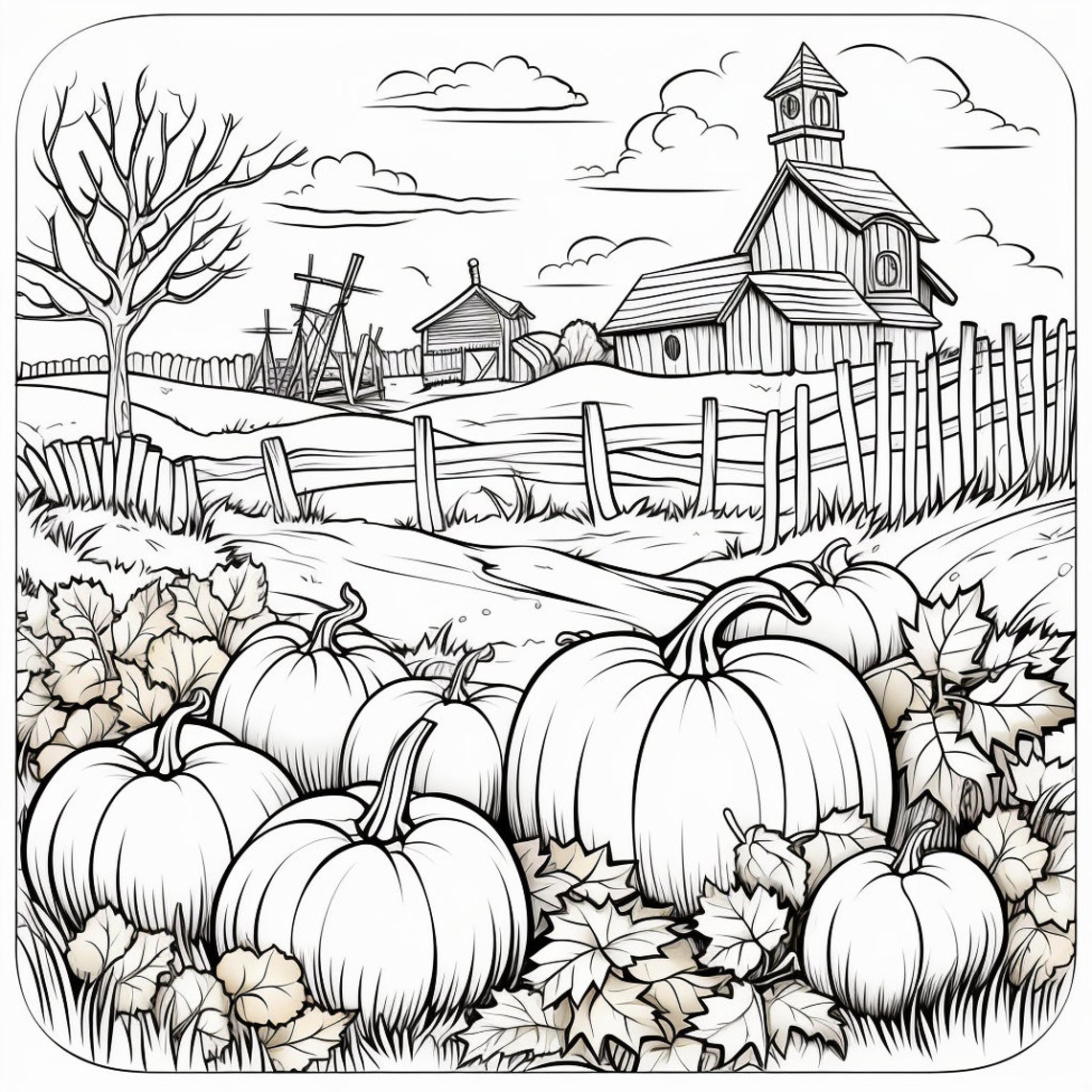 10 Halloween / Pumpkin Patches Coloring Pages for Kids - Etsy