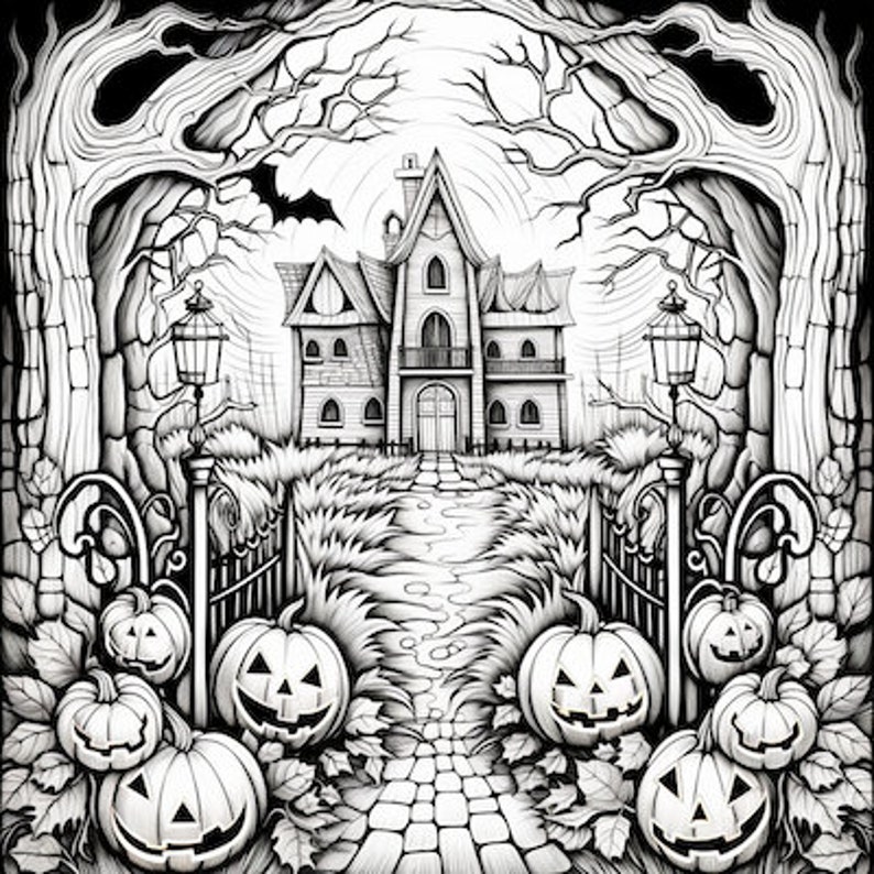 10 Halloween Coloring Pages - Advanced Level. - Etsy