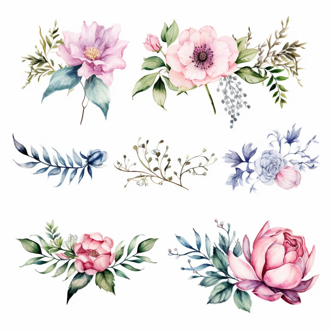 Watercolor Floral Banners Clipart - Etsy