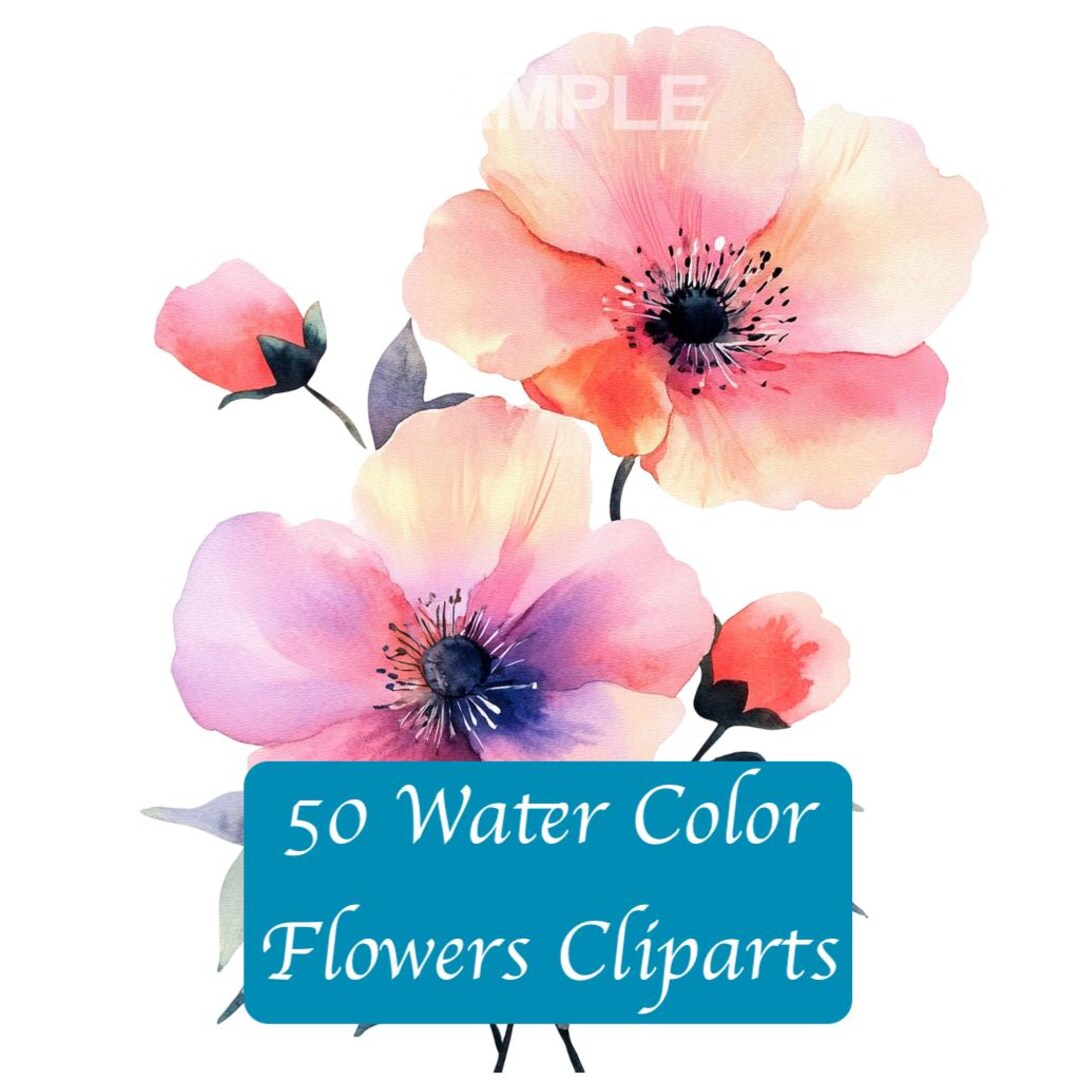50 Water Color Flowers Clipart Flower Collection Cliparts PNG Format ...