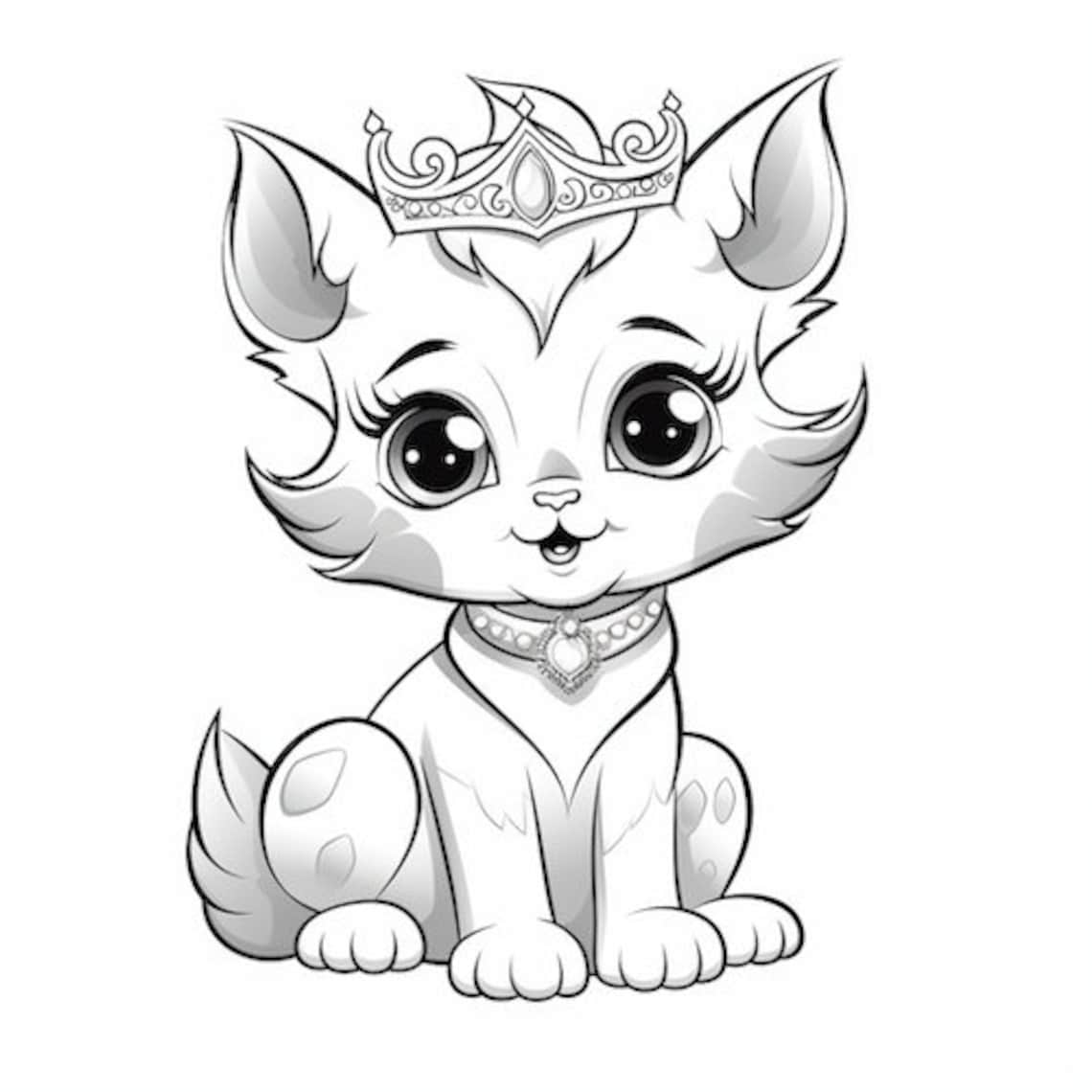 Kitten Princess Coloring Pages for Kids - Etsy