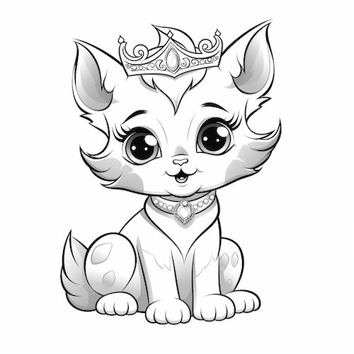 Kitten Princess Coloring Pages for Kids - Etsy