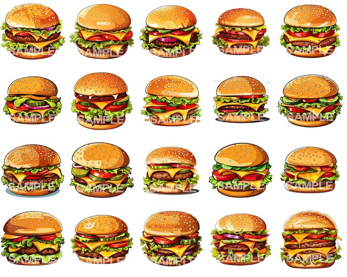 Burgers Clipart Bundle PNG Format, Commercial Use Approved - Etsy