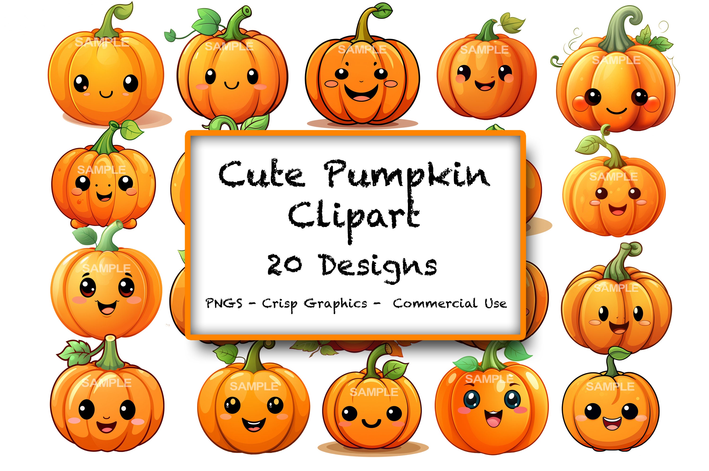 Cute Pumpkin Clipart Bundle PNG Format, Commercial Use Approved - Etsy