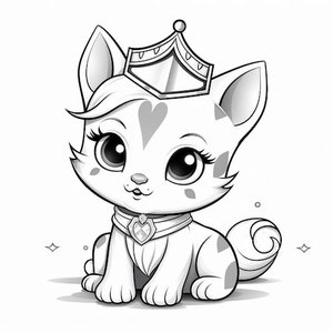 Kitten Princess Coloring Pages for Kids - Etsy