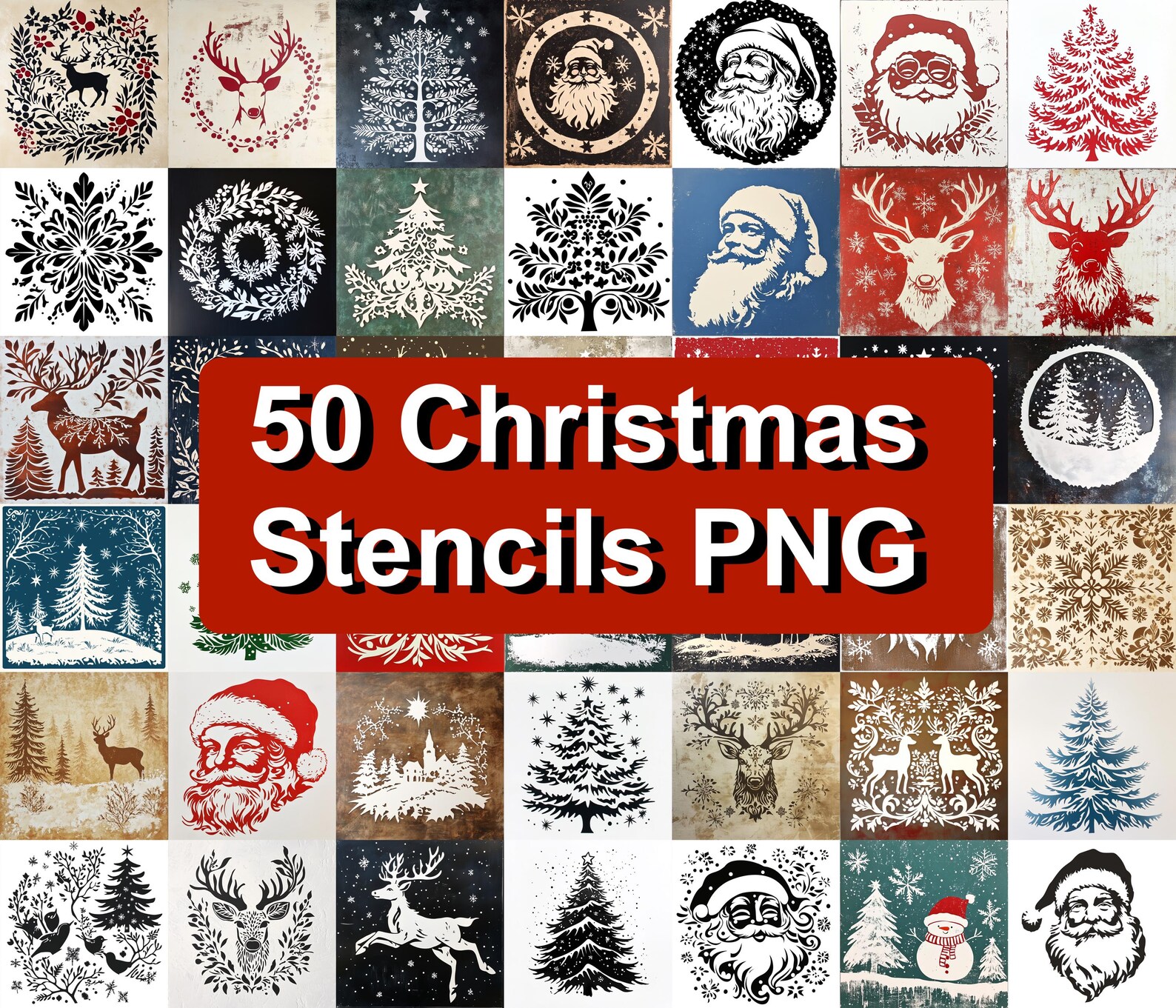 50 Christmas Stencil Designs: Festive Holiday Art (digital Download) - Etsy