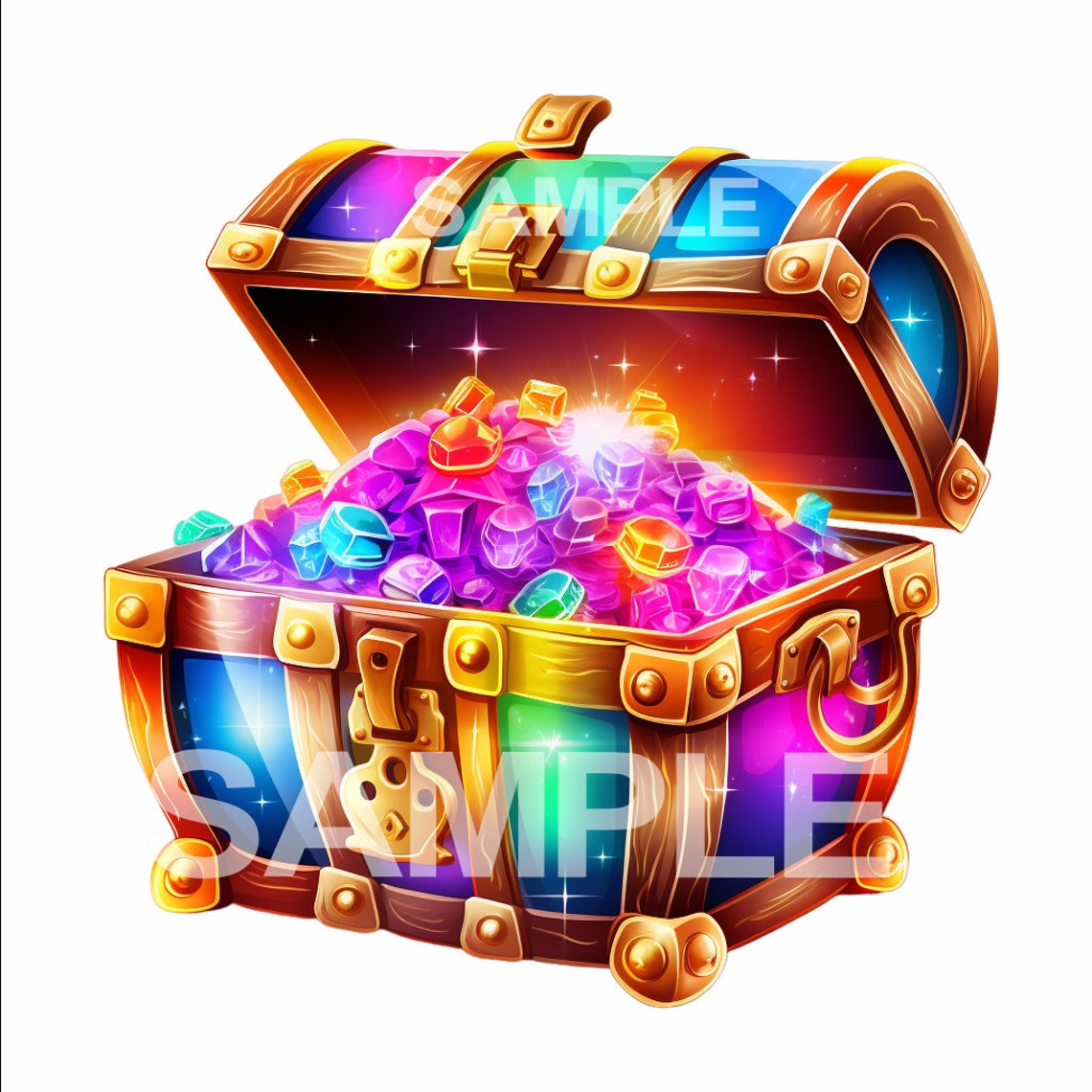 Colorful Treasure Chest Clipart - PNG Format - Etsy