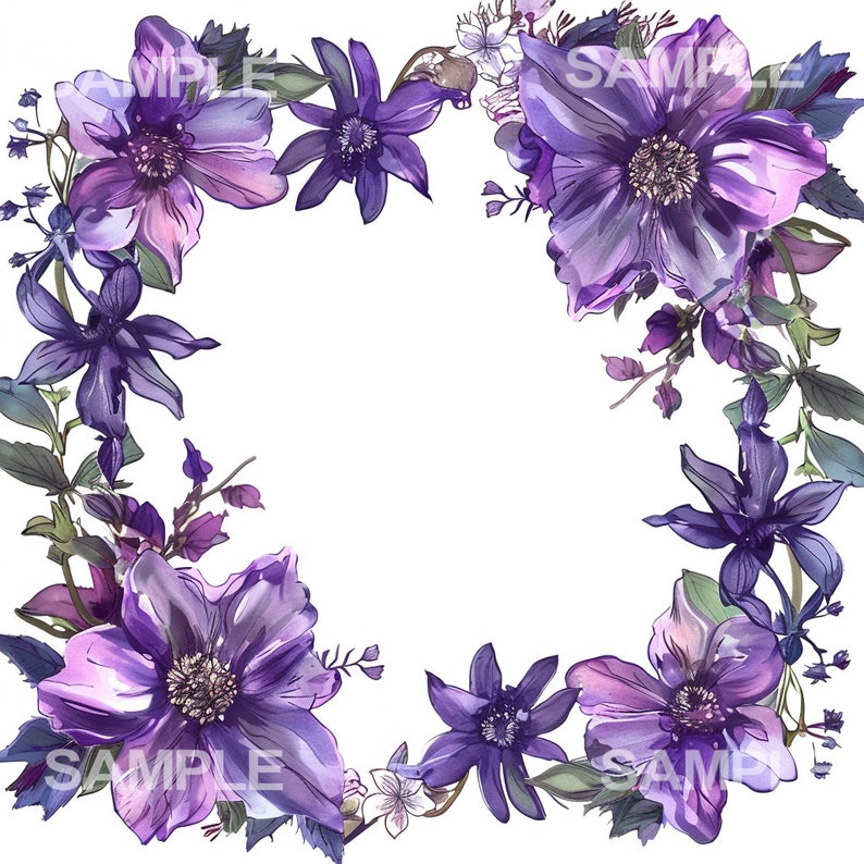 Purple Floral Frames - Digital Images - Etsy