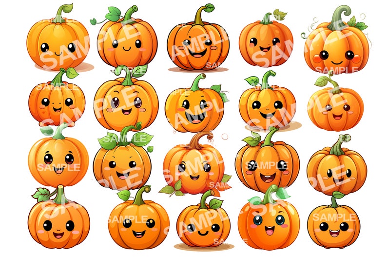 Cute Pumpkin Clipart Bundle PNG Format, Commercial Use Approved - Etsy